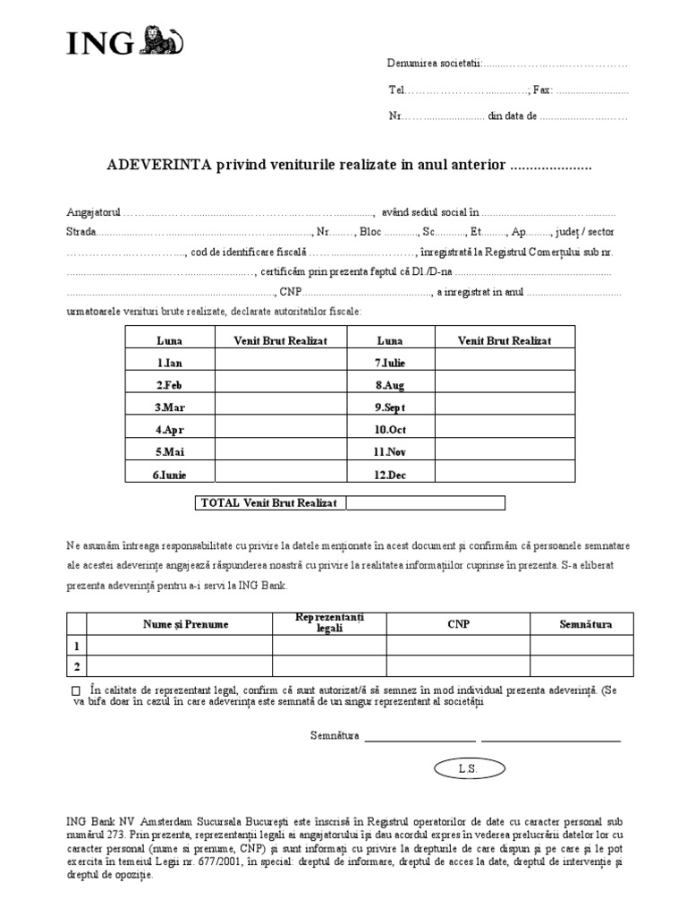 Adeverinta Venituri An Anterior PDF | PDF