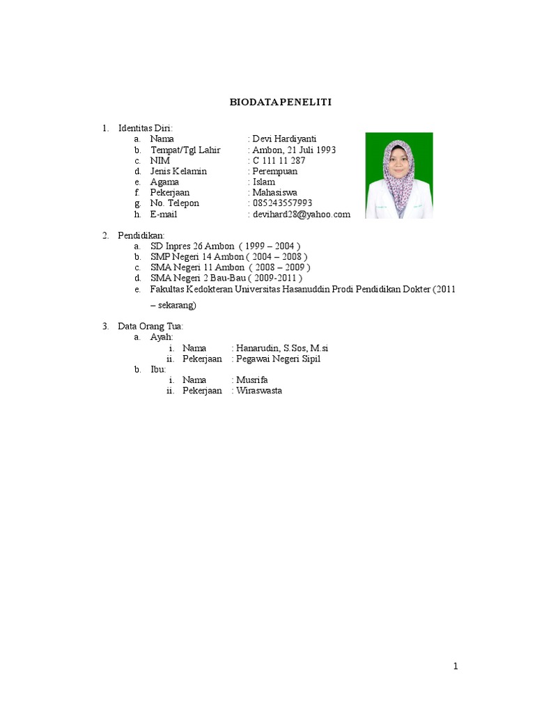 Biodata Peneliti-Devi | PDF