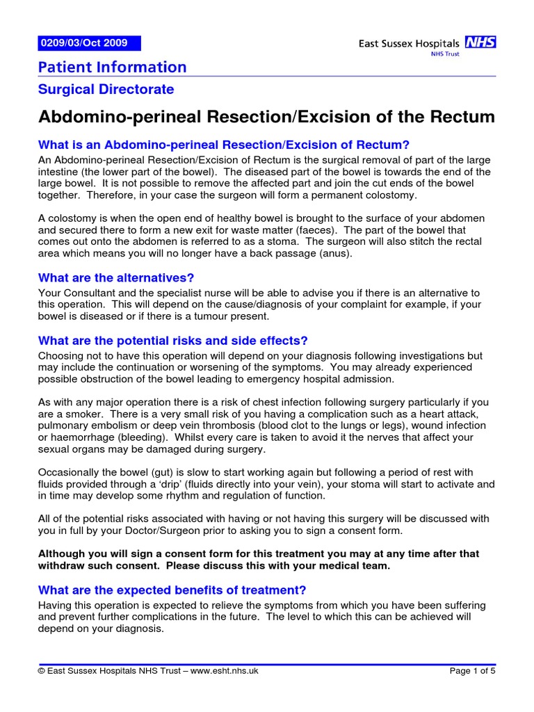 Abdomino-Perineal Resection/Excision of The Rectum: Surgical ...