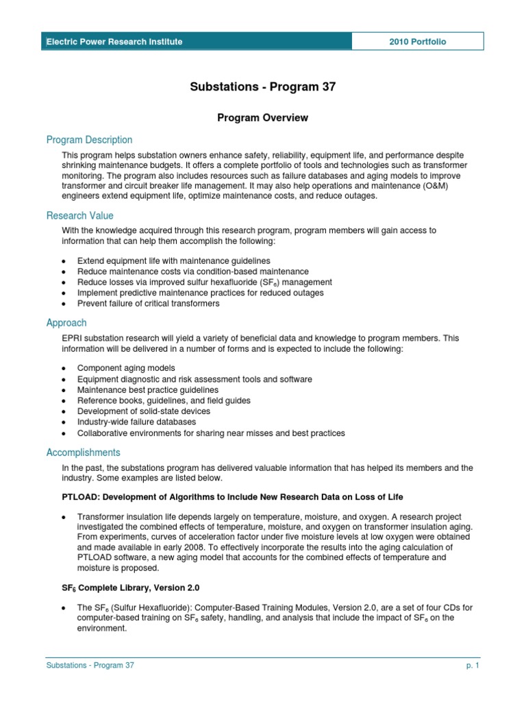 Epri Substations - Program 37 | PDF | Reliability Engineering ...
