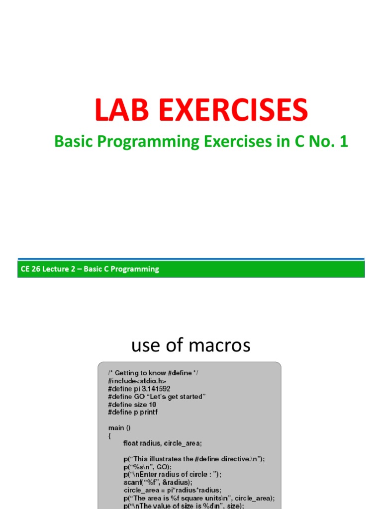 Lab Exercises: Basic Programming Exercises in C No. 1 | PDF