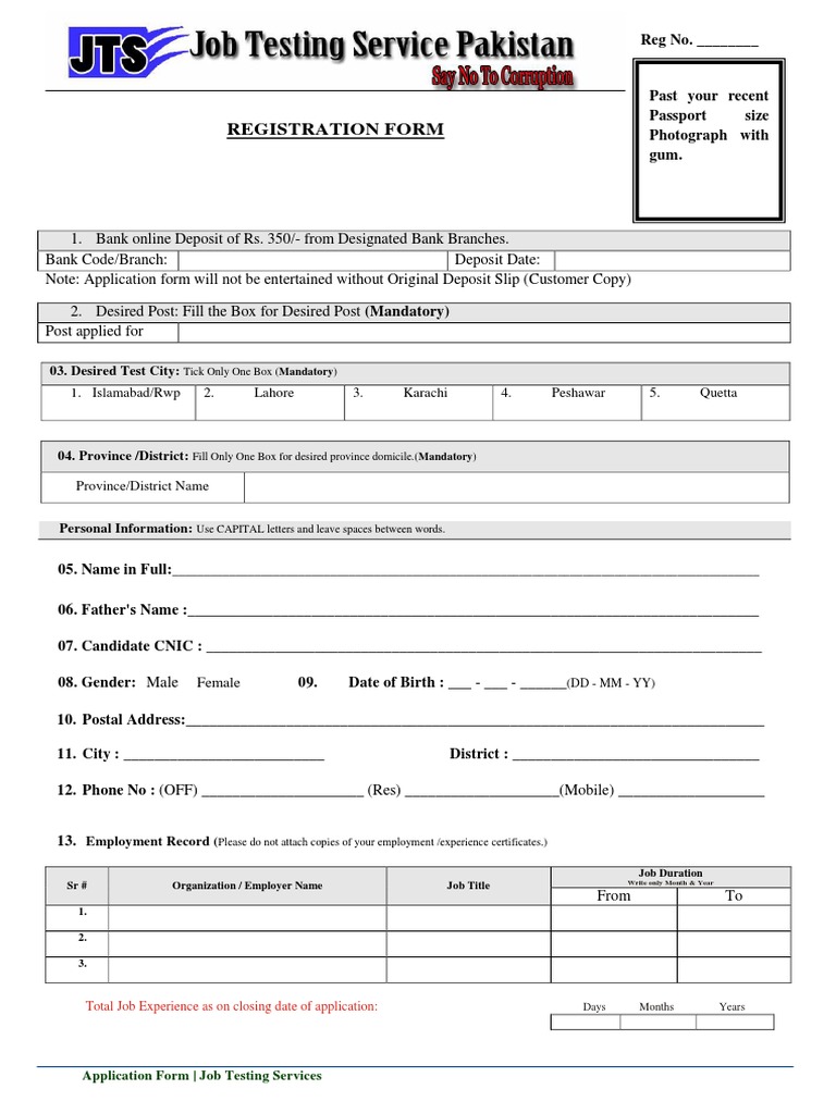 Job Registration Form for JTS Applications | PDF | Government | Business
