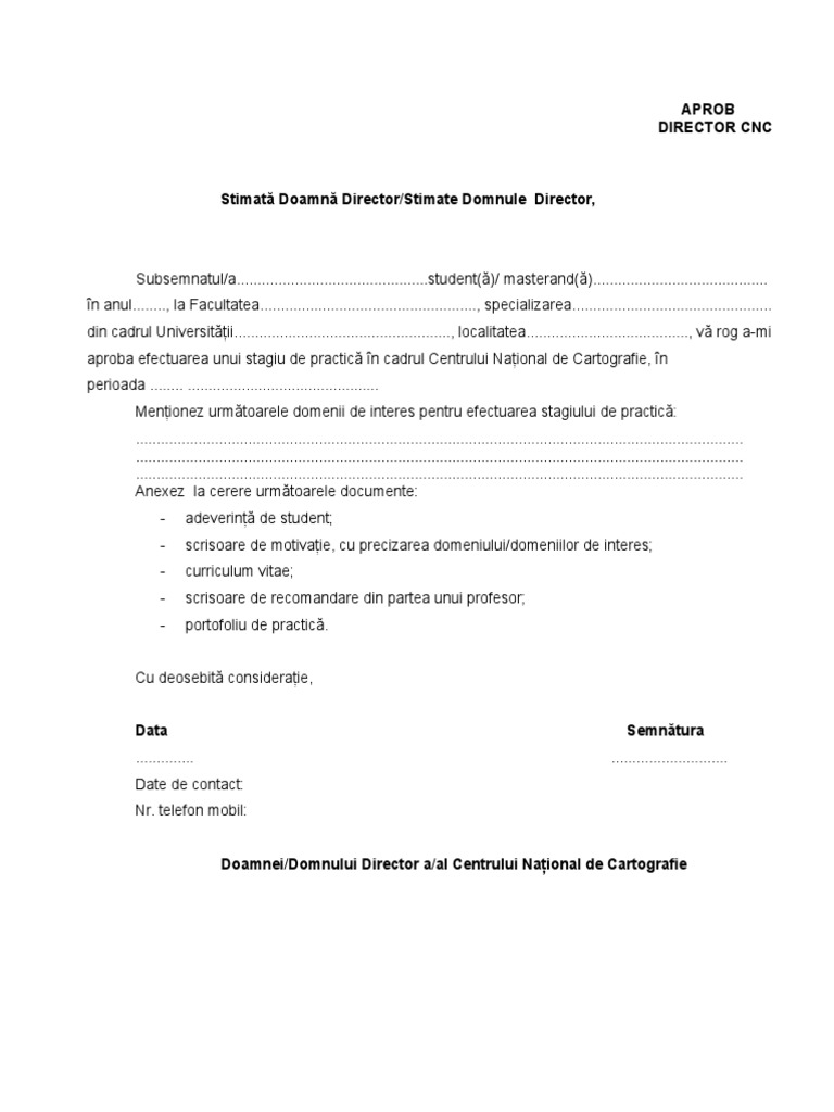 Cerere Stagiu Practica | PDF
