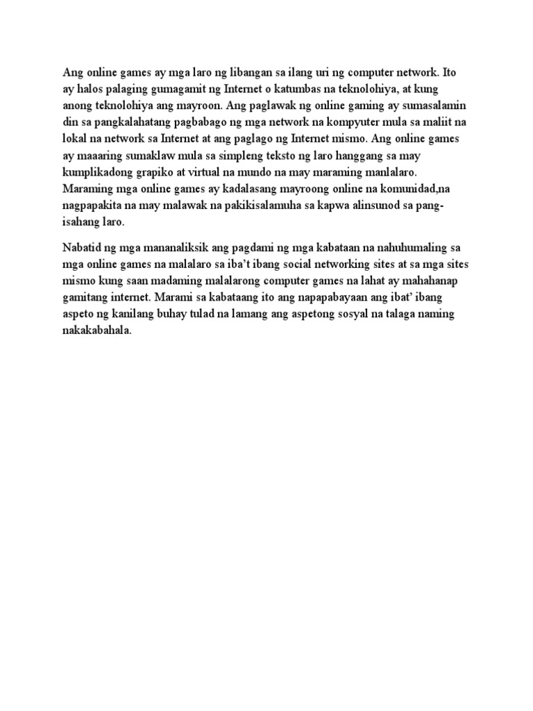 Ang Online Games Ay Mga Laro NG Libangan Sa Ilang Uri NG Computer ...