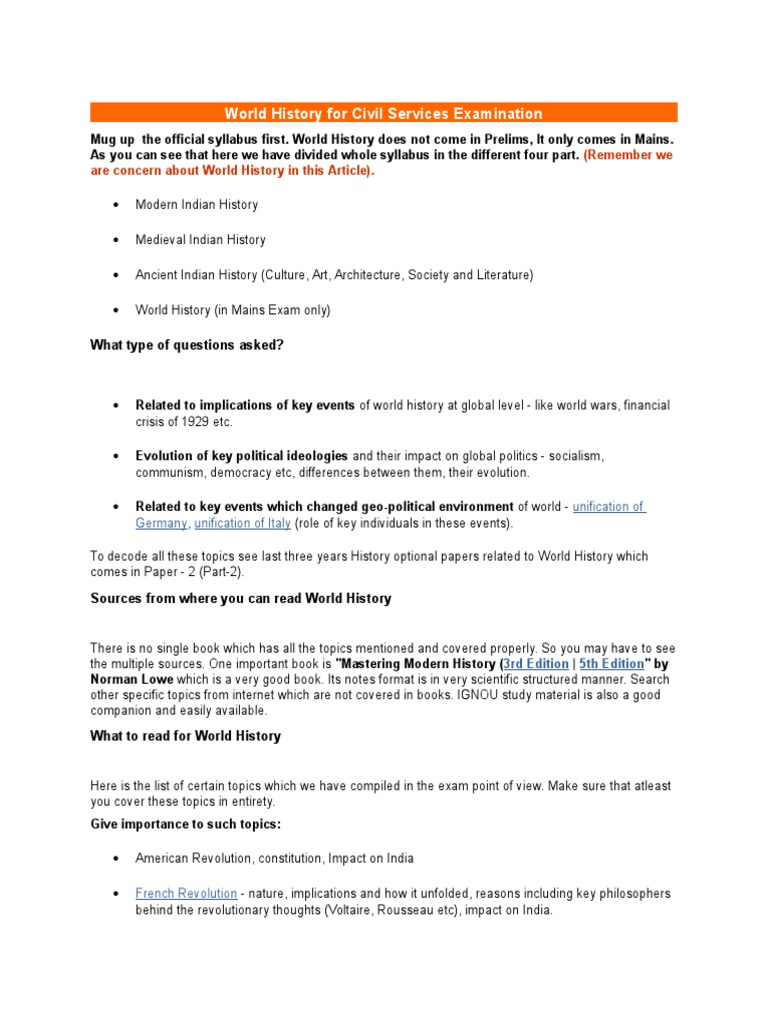 World History Guide for Civil Services Mains | PDF | World History ...
