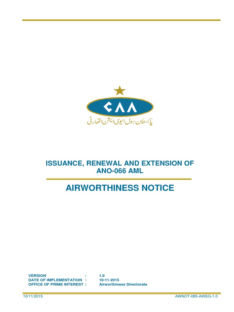 Airworthiness Notice: Issuance, Renewal and Extension of ANO-066 AML ...