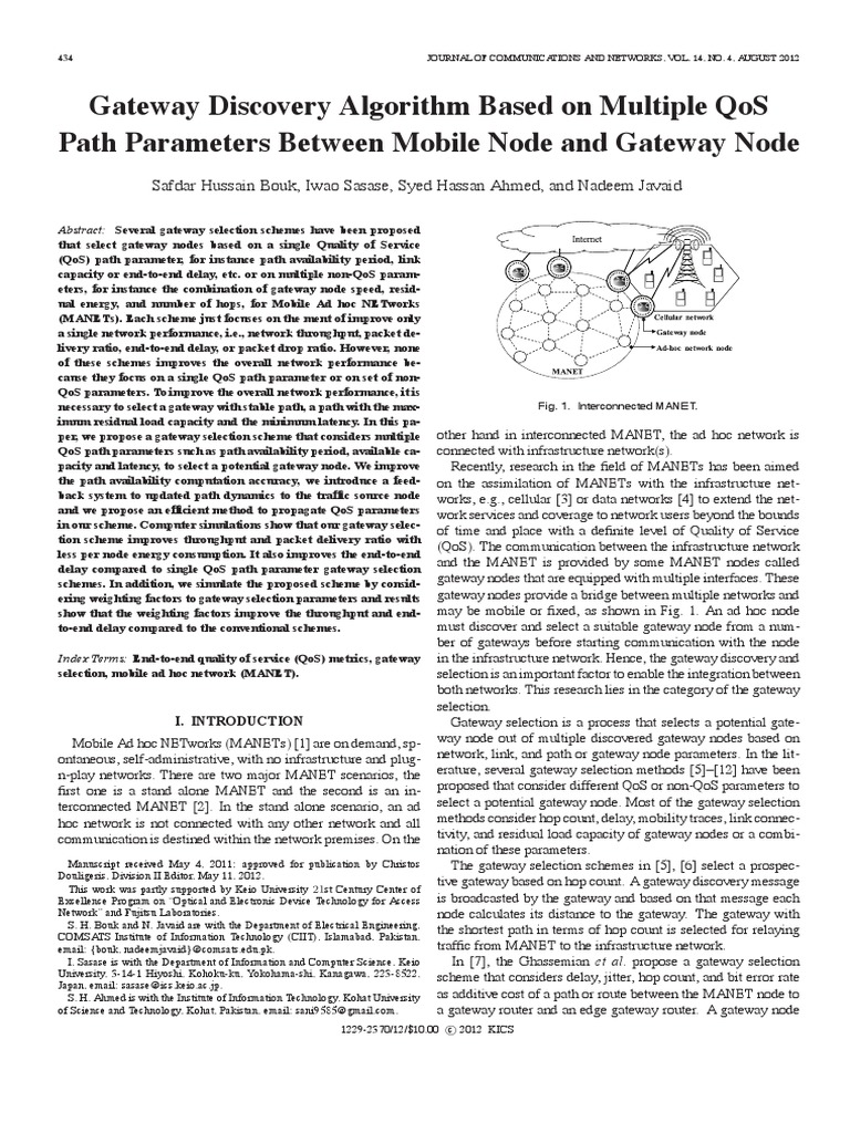 Gateway Discovery Algorithm Based On Multiple Qos Path Parameters Between Mobile Node and ...