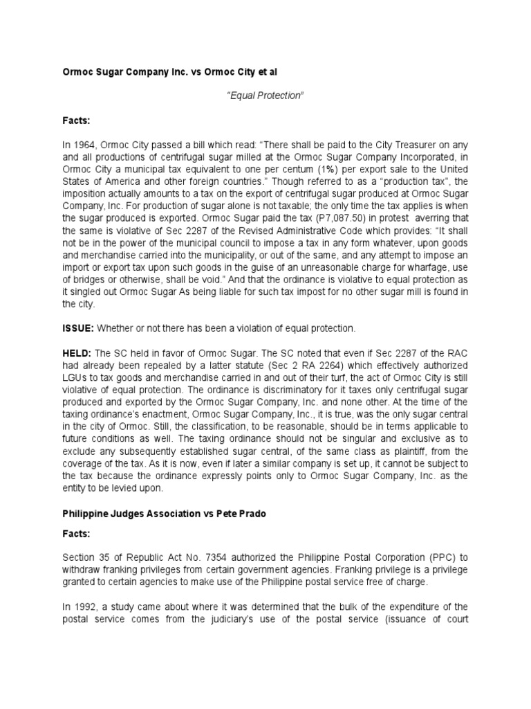 Equal Protection Cases in Philippine Law | PDF | Equal Protection ...