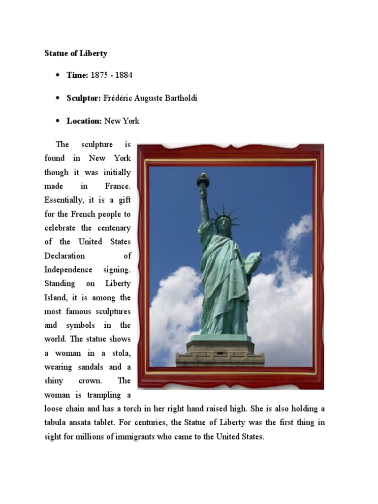Statue of Liberty Time: 1875 - 1884 Sculptor: Frédéric Auguste ...