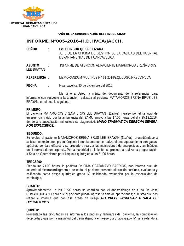 Informe Medico | PDF | Hospital | Especialidades Medicas