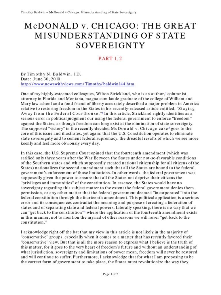 Timothy Baldwin - McDonald V Chicago | PDF | United States Constitution ...