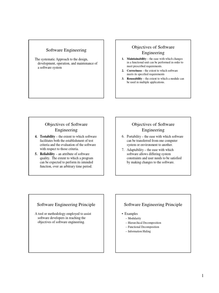 Software Engineering Objectives of Software Engineering: 4. Testability ...