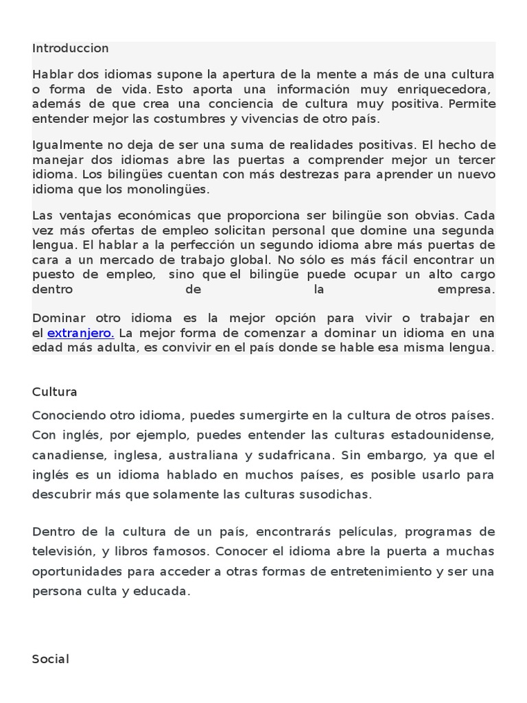 Importancia de Ser Bilingue | PDF | Multilingüismo | Aprendizaje