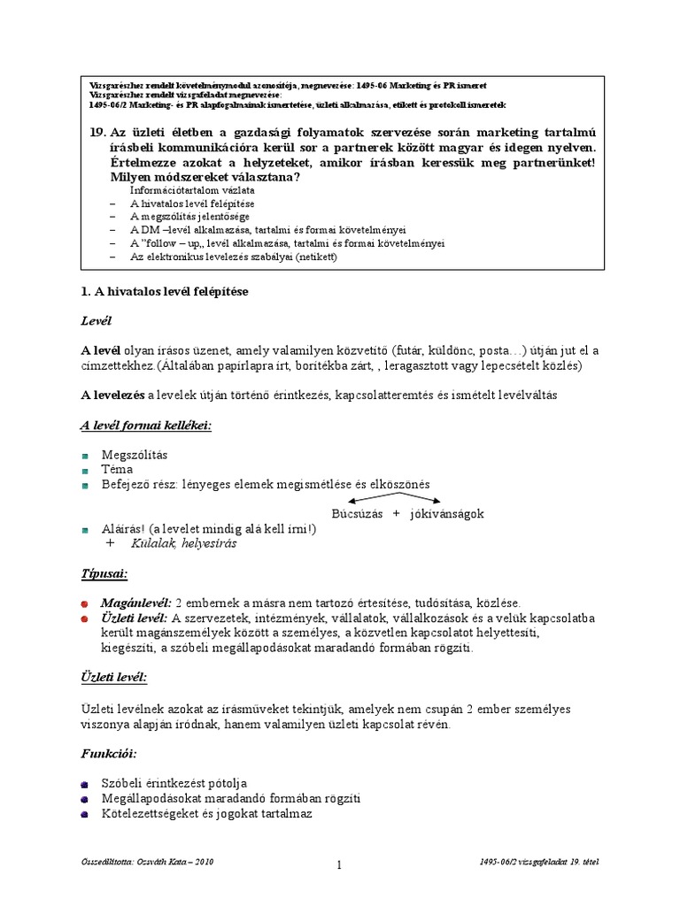 A Hivatalos Levél Felépítése