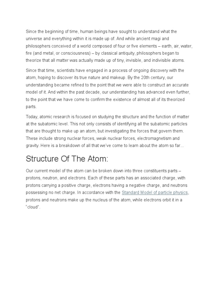 Structure of The Atom:: Standard Model of Particle Physics | PDF ...