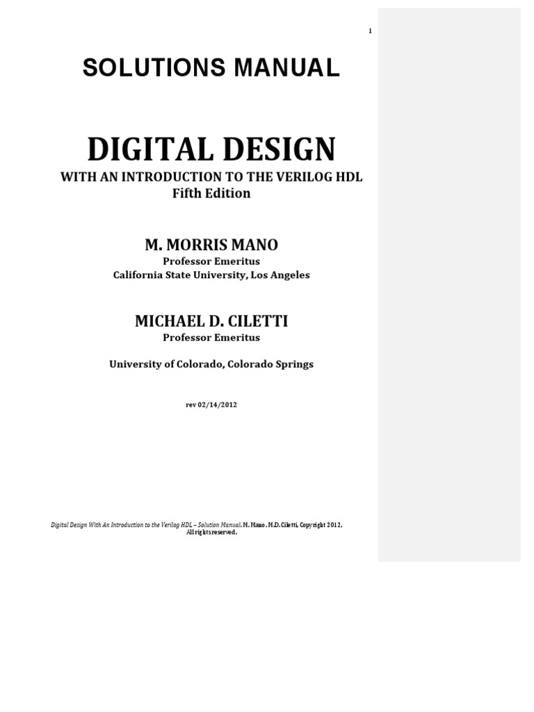 Digital Design 5th Edition Mano Solution Manual PDF | PDF | Logic Gate ...