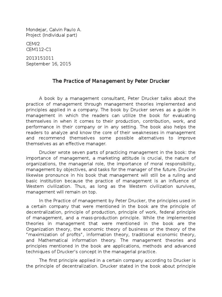 The Practice of Management by Peter Drucker | PDF | Theory ...