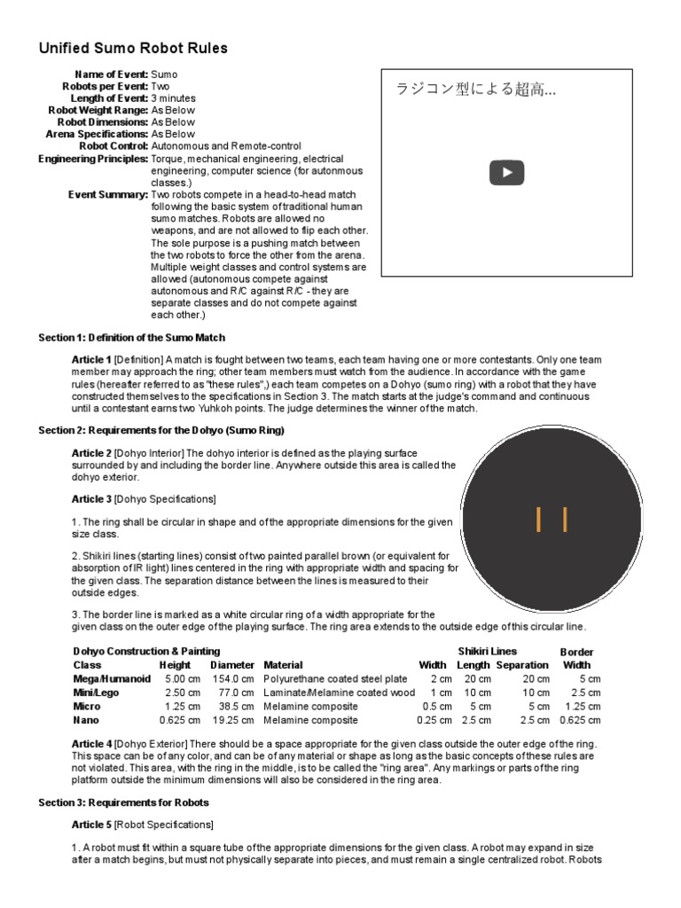 Unified Sumo Robot Rules | PDF | Robot | Robotics