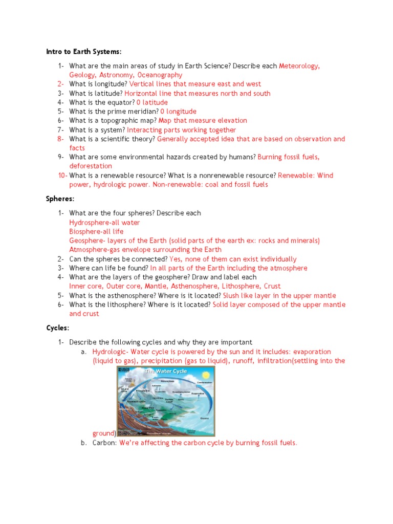 Unit 1 Study Guide Answers | PDF | Earth | Rock (Geology)