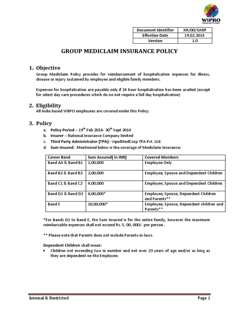 Group Mediclaim Insurance Policy: 1. Objective | Download Free PDF ...