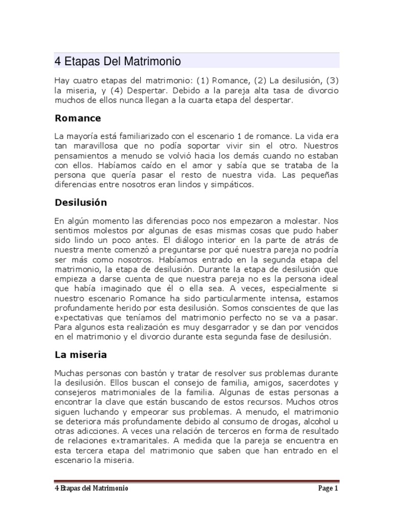 Etapas del Matrimonio y su Evolución | PDF | Divorcio | Pobreza