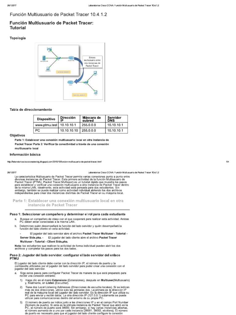 Función Multiusuario de Packet Tracer 10.4.1.2 | PDF