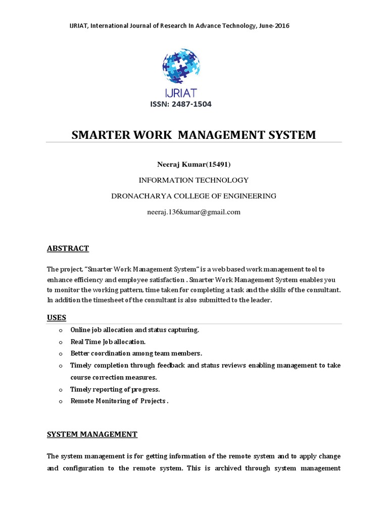 Smarter Work Management System | PDF | Data | Systems Science