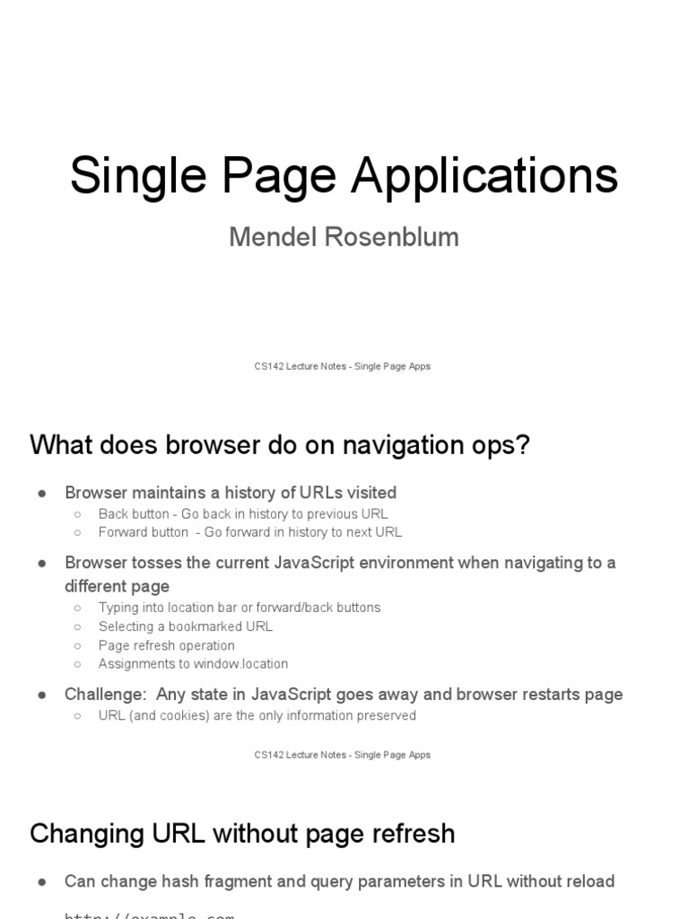 Single Page Applications: Mendel Rosenblum | PDF | Web Browser | Web ...