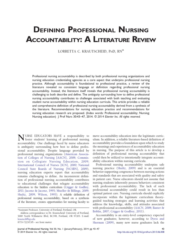 Defining Professional Nursing Accountability a Lit | Nursing ...