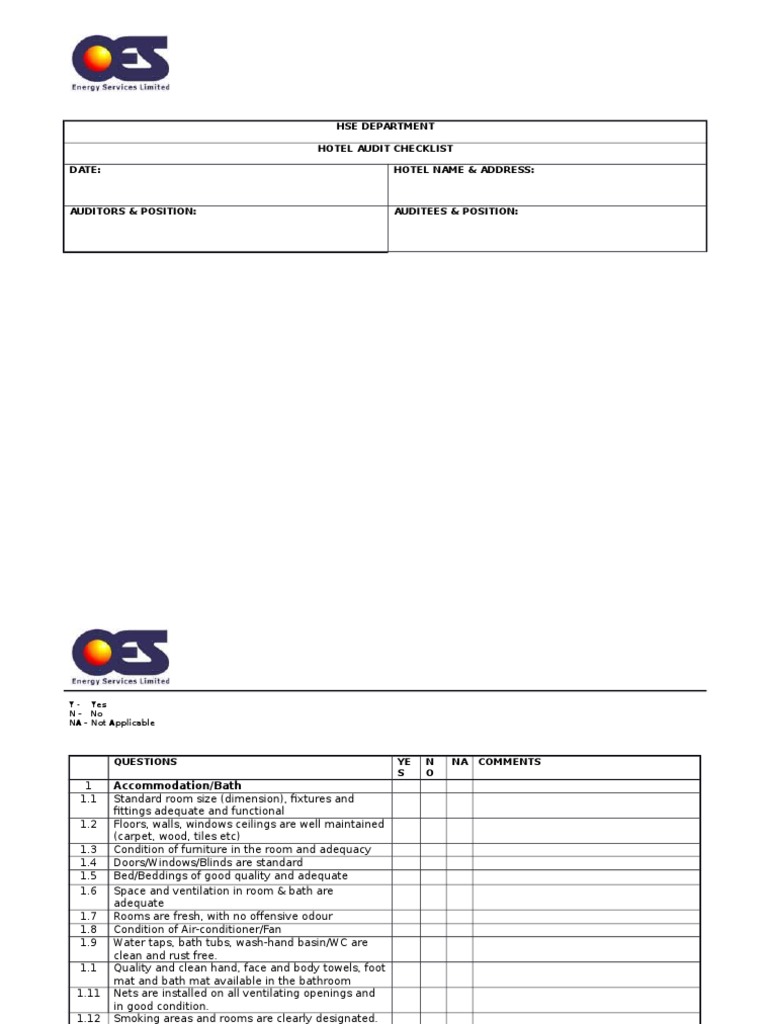 Hotel HSE Assessment Checklist | PDF