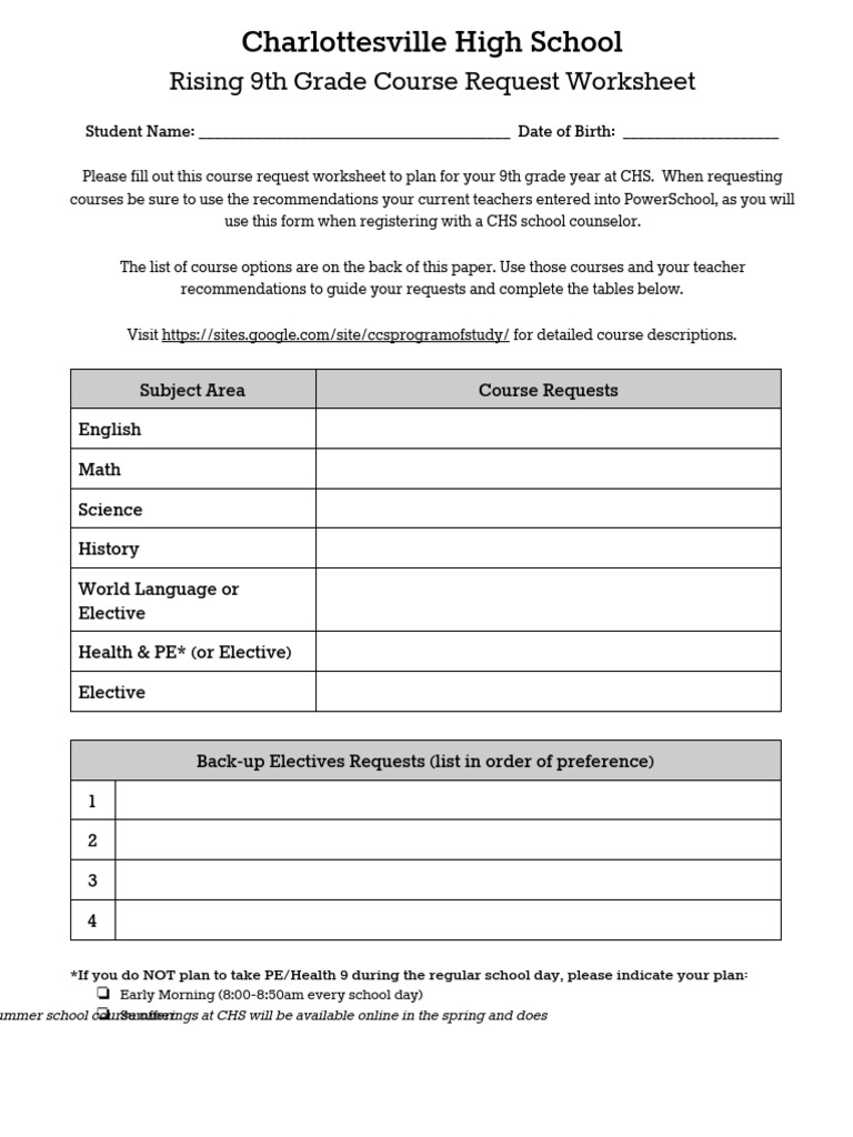 CHS 9th Grade Course Request Guide | PDF