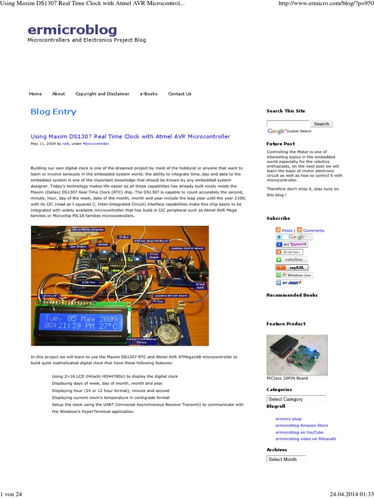 Using Maxim DS1307 Real Time Clock With Atmel AVR Microcontroller Ermicroblog | PDF | Binary ...