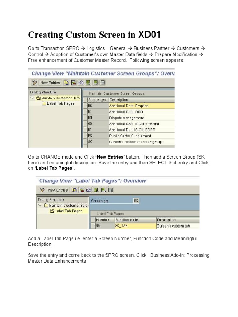 Creating Custom Screen in XD01 | PDF
