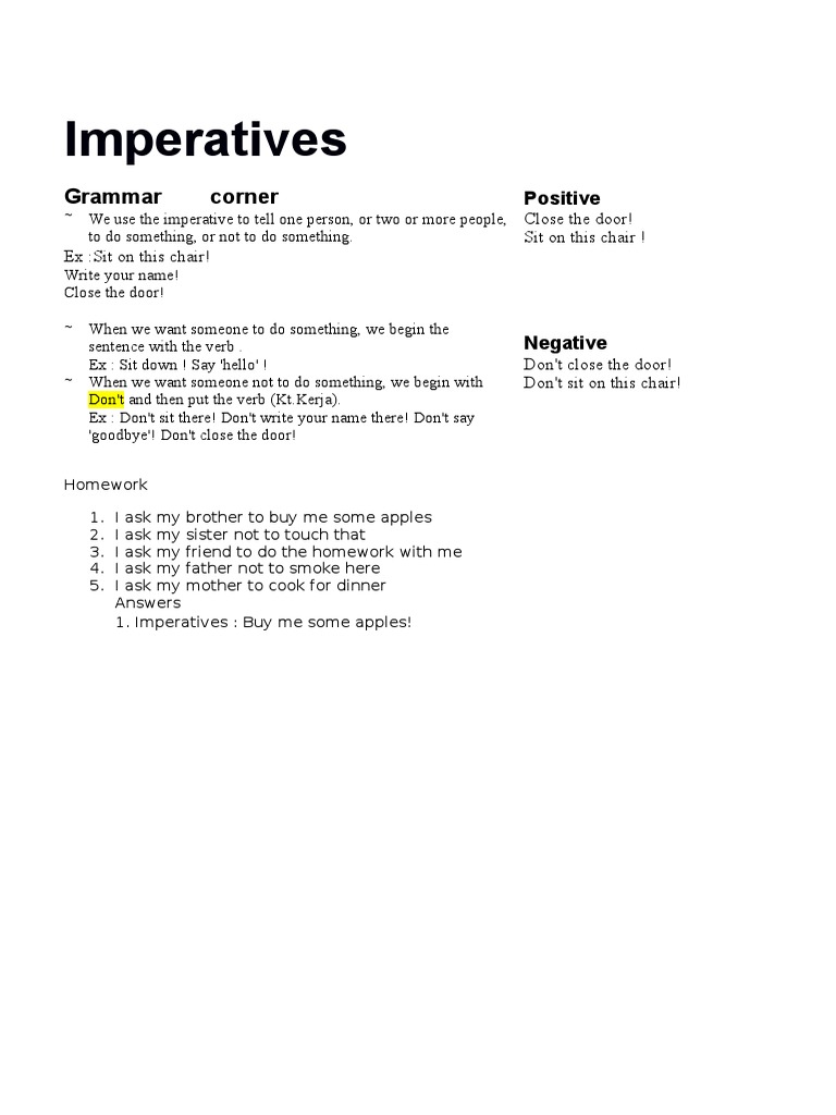 Imperatives: Grammar Corner | PDF