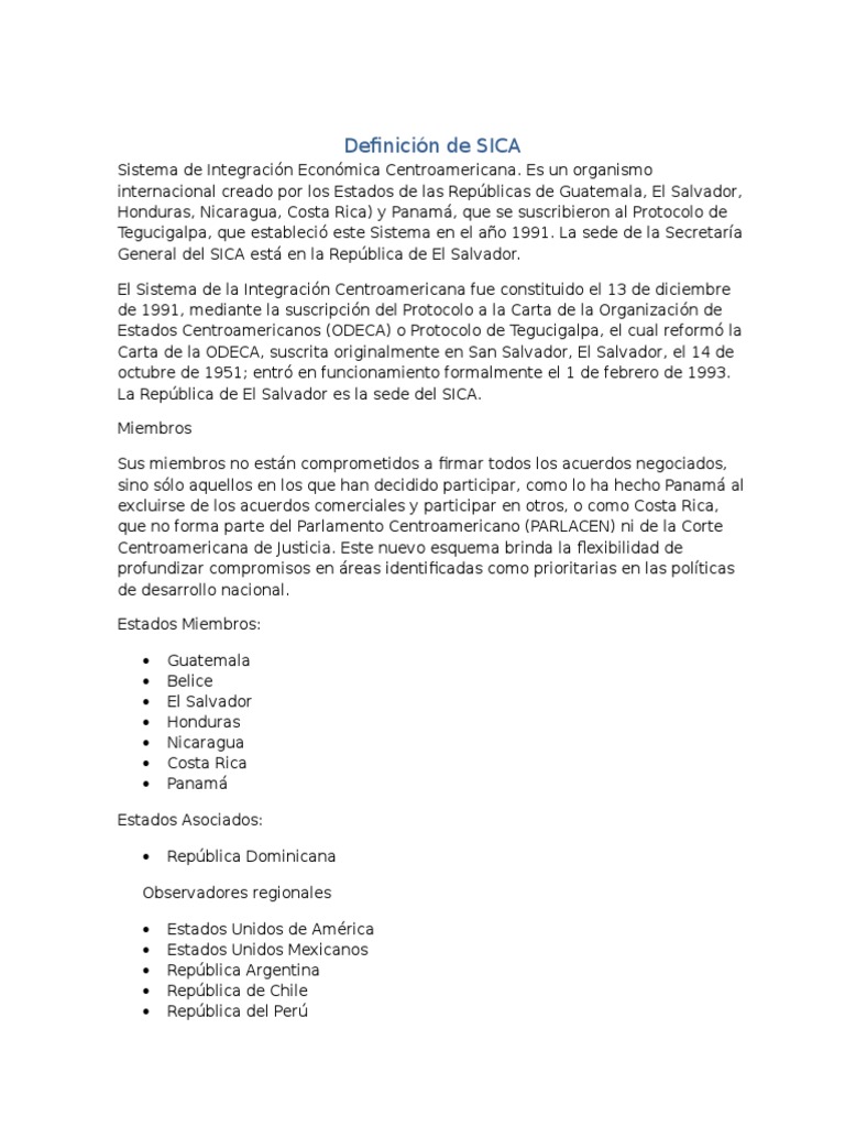 Definición de SICA | PDF | Economias | Política (general)