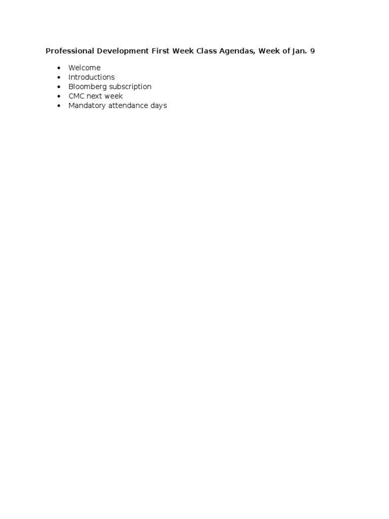 Welcome Introductions Bloomberg Subscription CMC Next Week Mandatory ...