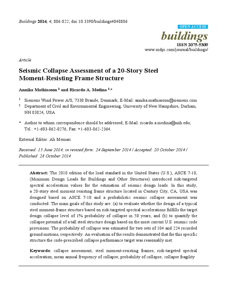 Buildings: Seismic Collapse Assessment of A 20-Story Steel Moment ...