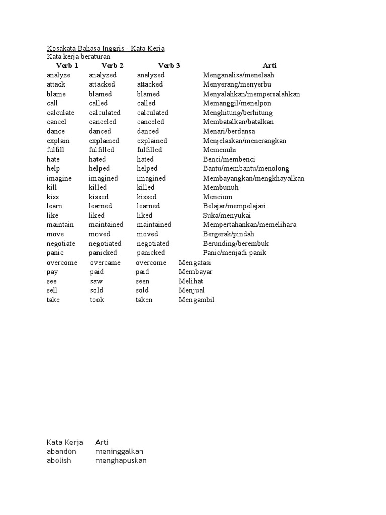 Verb 1 Verb 2 Verb 3 Arti | PDF