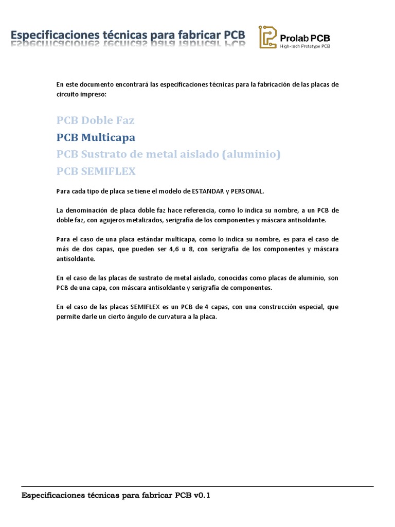 Especificaciones PCB Multicapa | PDF | Placa de circuito impreso ...