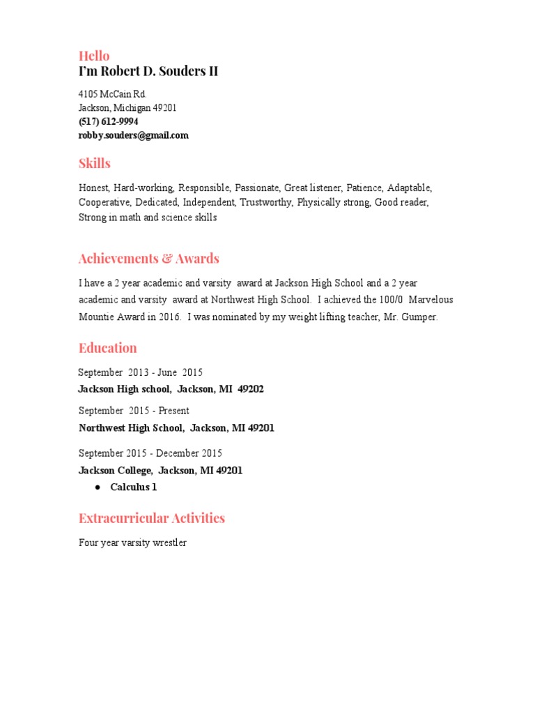 I'm Robert D. Souders II: Hello | PDF