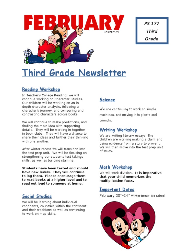 Third Grade Newsletter February | PDF