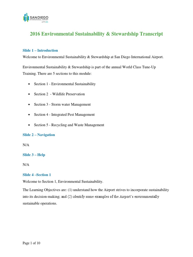 2016 Environmental Sustainability Transcript | PDF | Stormwater | Water ...