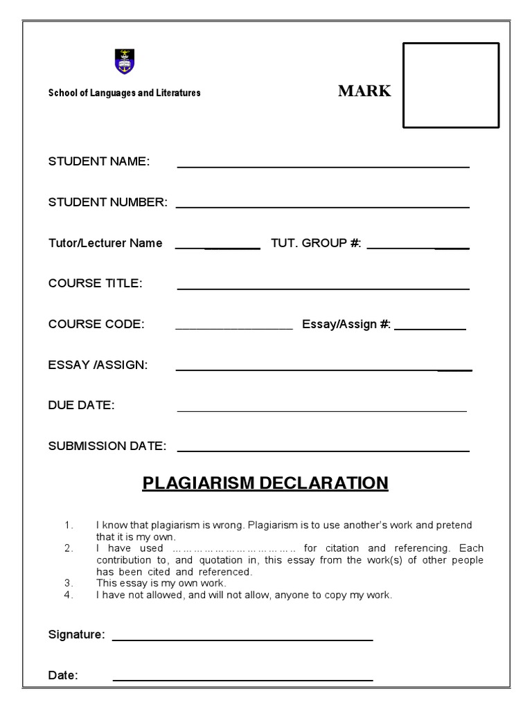 SLL Plagiarism Declaration PDF | PDF | Education Issues | Plagiarism