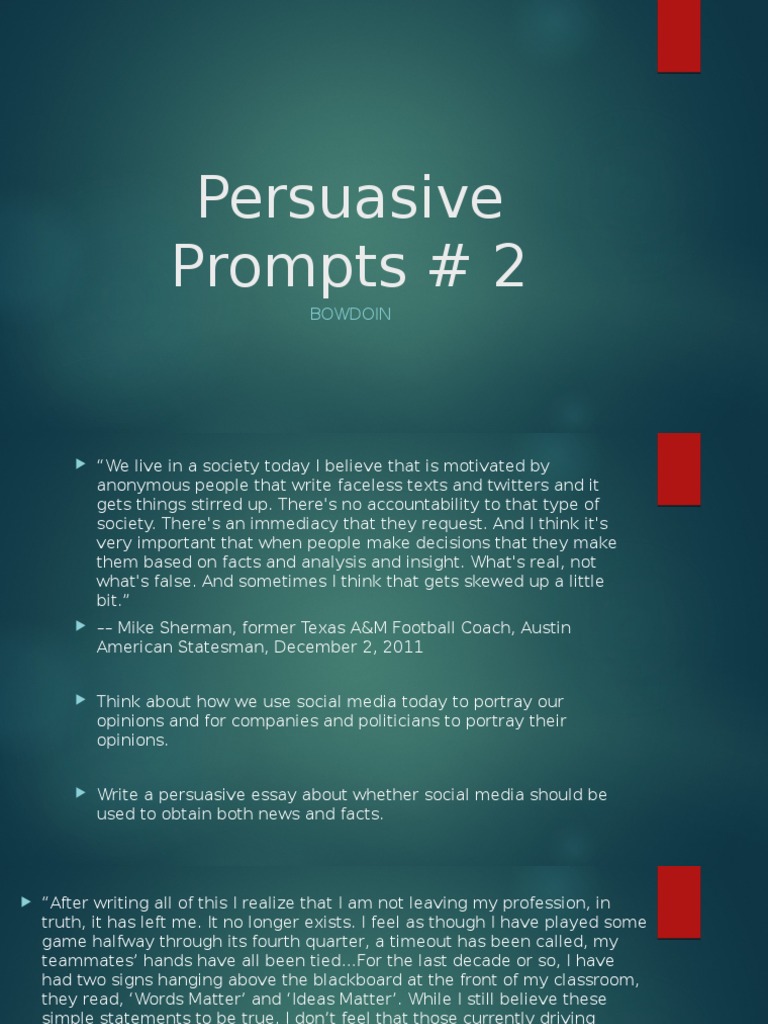Persuasive Essay Prompts on Society | PDF