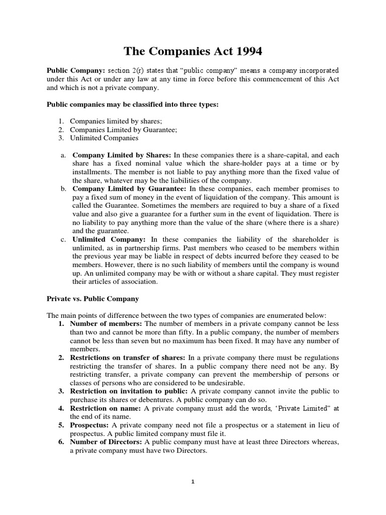 Companies Act 1994 Final.pdf | Articles Of Association | Guarantee