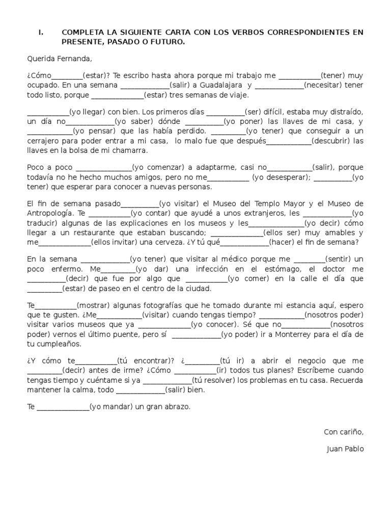 Carta Con Verbos Presente, Pasado y Futuro | PDF