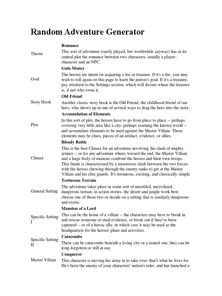 Random Adventure Generator 02 | PDF | Hero | Leisure