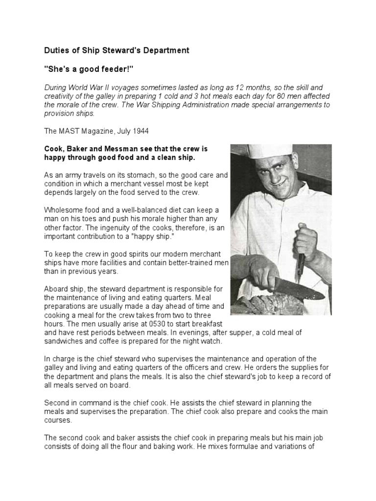 Duties of Ship Steward. | PDF | Sailor | Sea Captain