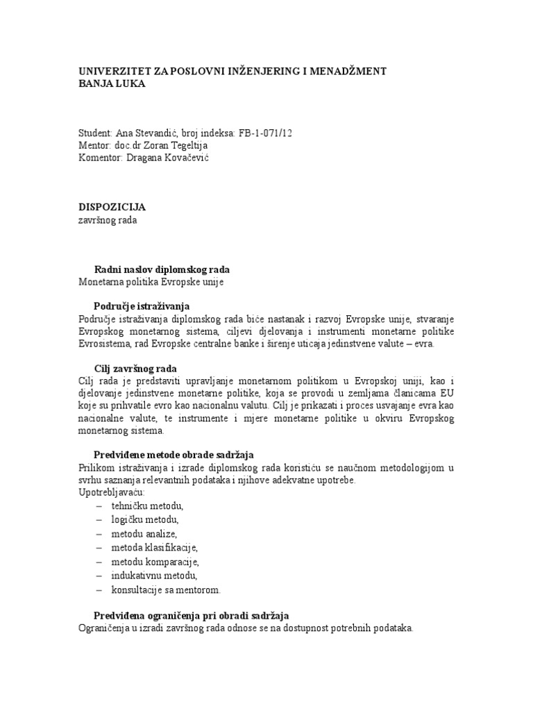 Dispozicija Završnog Rada | PDF