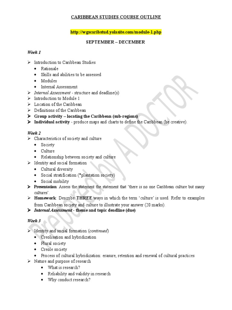 Caribbean Studies Course Outline | PDF | Slavery